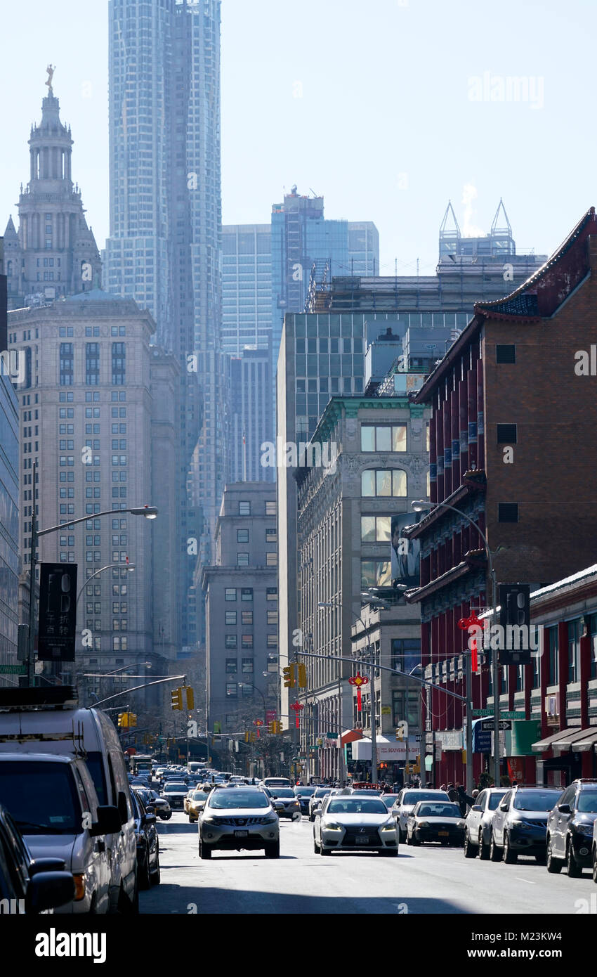 Centre Street at Manhattan Chinatown with New York By Gehry Building ...