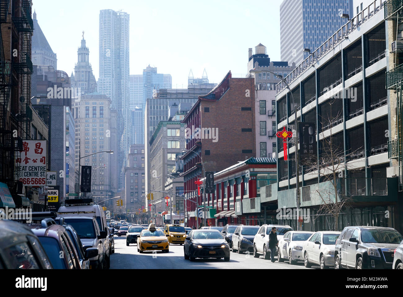Centre Street at Manhattan Chinatown with New York By Gehry Building ...