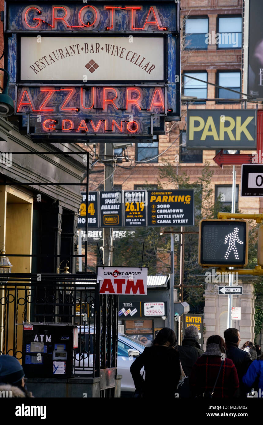Sign of Italian restaurant in Little Italy neighborhood.Lower Manhattan ...