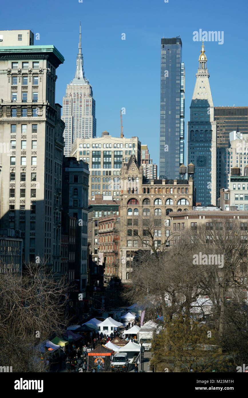 Union Square Park with Midtown Manhattan skyline in the background ...