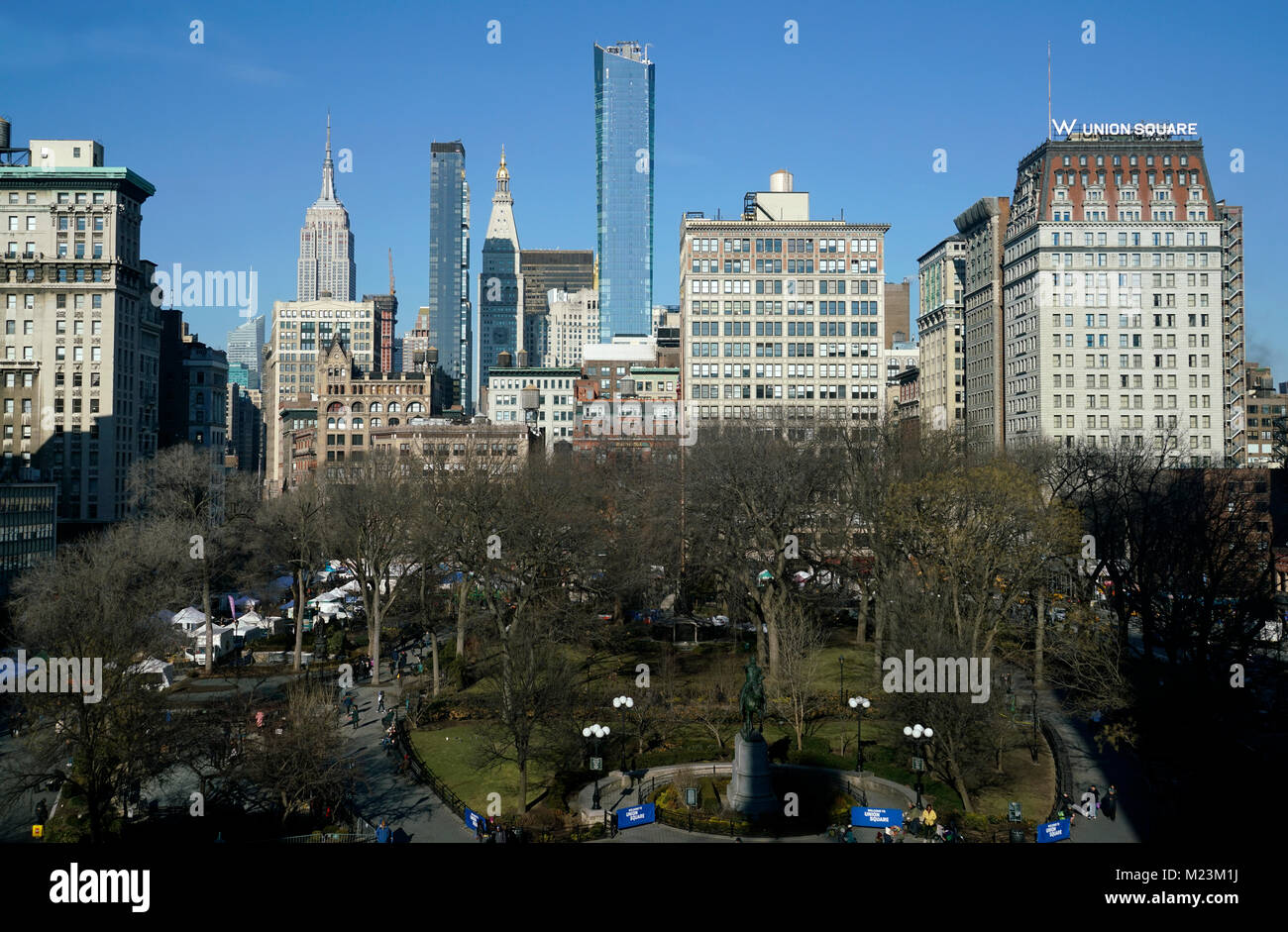Union Square Park with Midtown Manhattan skyline in the background ...