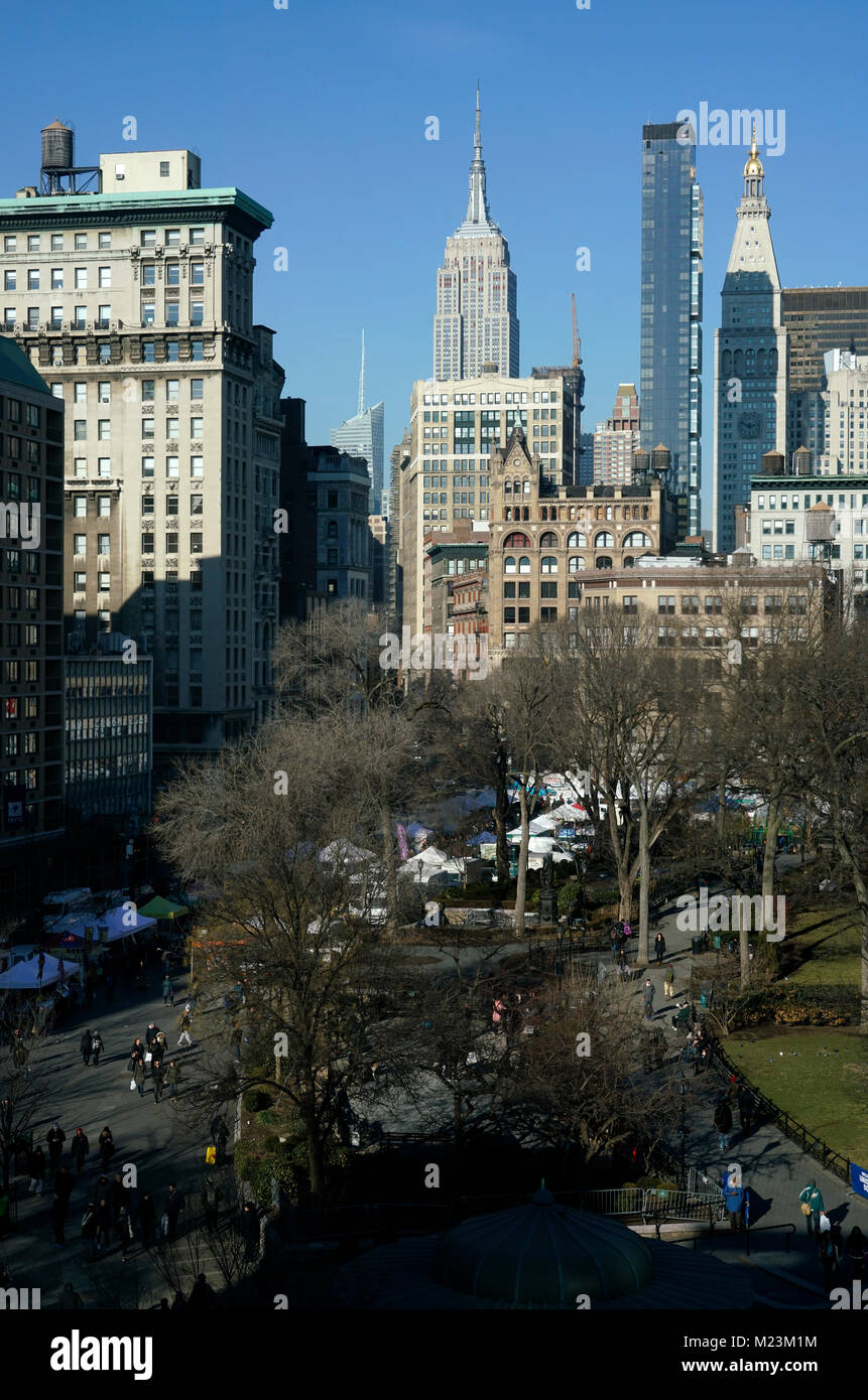 Union Square Park with Midtown Manhattan skyline in the background ...