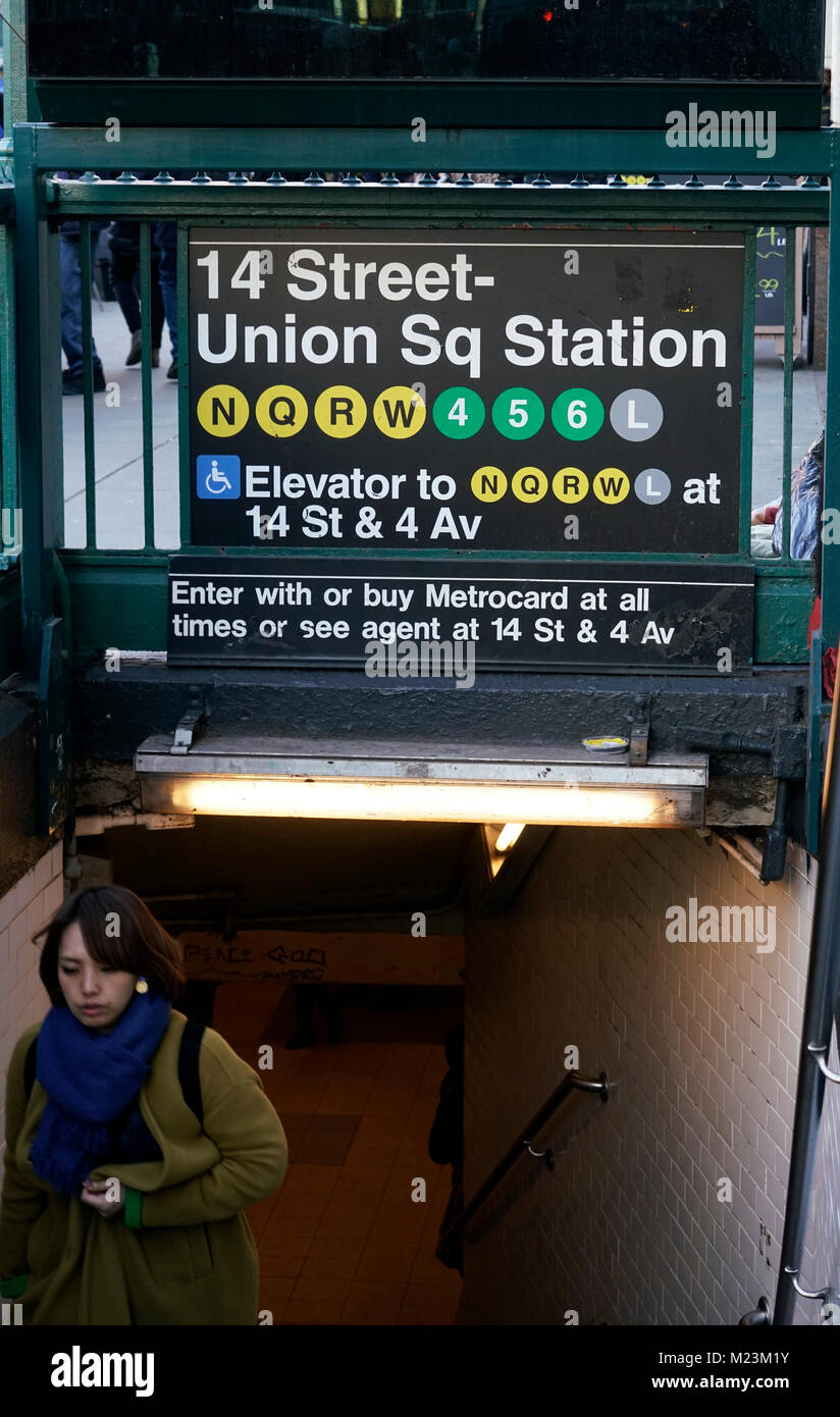 The entrance of 14 Street-Union Square subway station.Manhattan.New ...