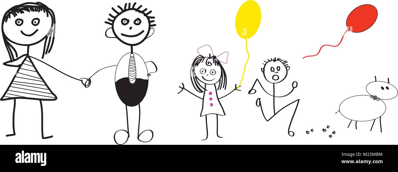 Stick Family With Dog