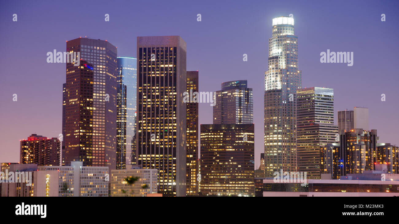 Bright reflections at sunset on the buildings and architecture of Los ...