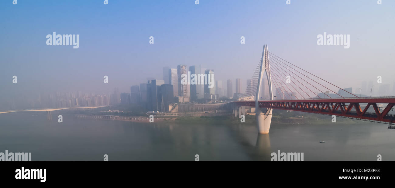 The skyline Qianximen Bridge over the Jialing river, Chongqing is ...