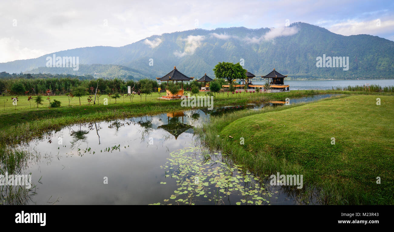 Part Of Pura Ulun Danu Temple With The Park At The Edge Of Lake Bratan In Bali Indonesia Stock