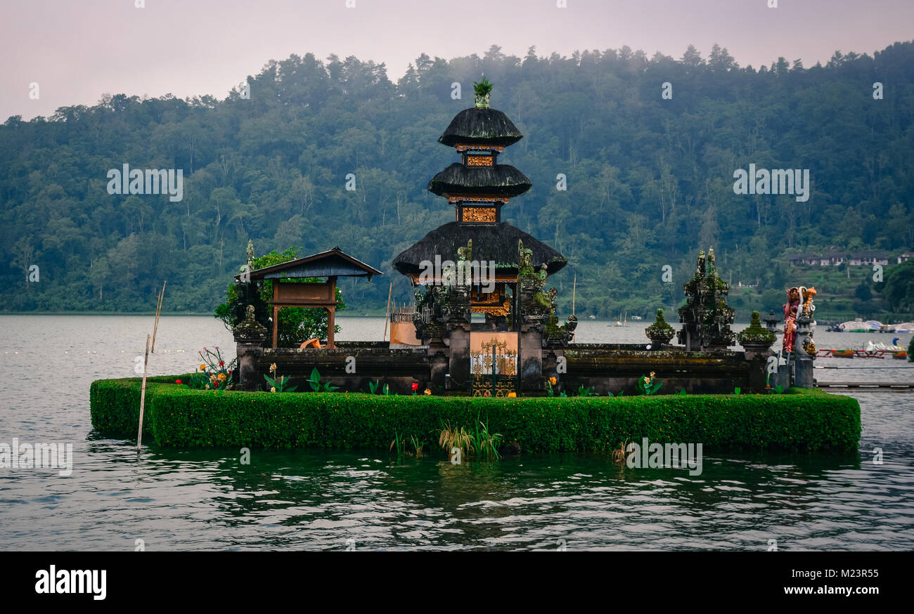 Pura Ulun Danu Beratan (Temple of Water) on Lake Bratan with forest ...
