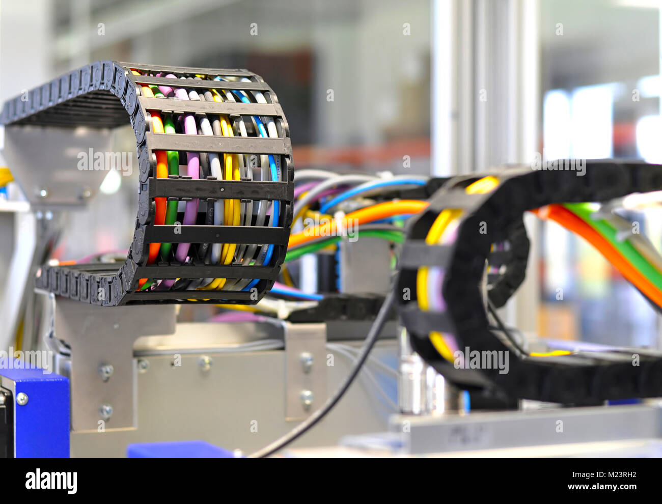 details of a machine with pneumatic lines in industrial production for ...