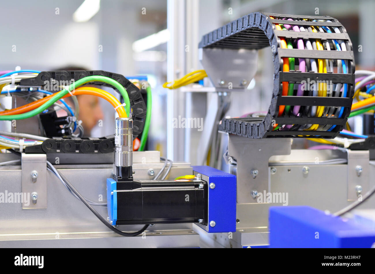 details of a machine with pneumatic lines in industrial production for ...