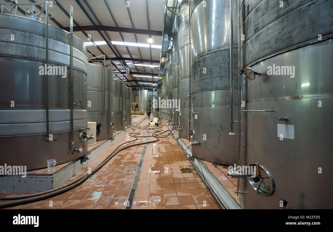 stell barrels in contemporary winemaker Stock Photo - Alamy