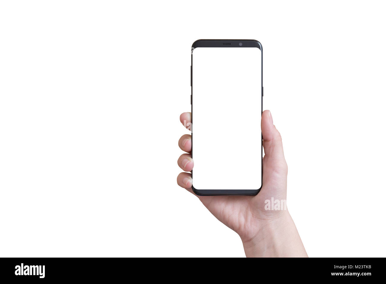 Girl holding smart phone Cut Out Stock Images & Pictures - Alamy