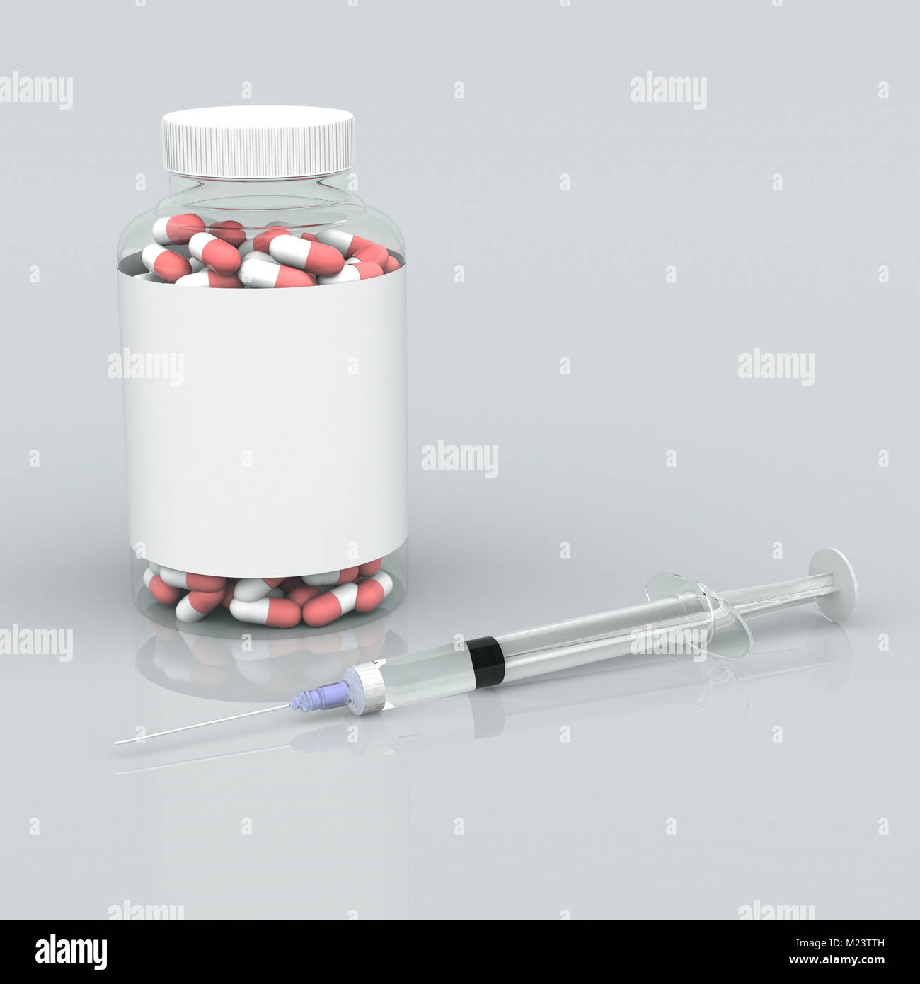 packing of tablets and a syringe mockup Stock Photo - Alamy