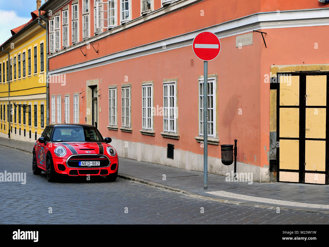 BUDAPEST, HUNGARY - JUNE 4: Mini cooper in the street of Budapest on ...