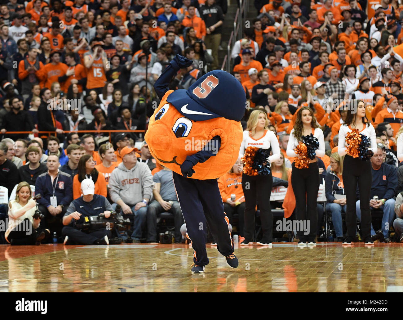 Syracuse, NY, USA. 3rd Feb, 2018. The Syracuse mascot Otto the Orange ...