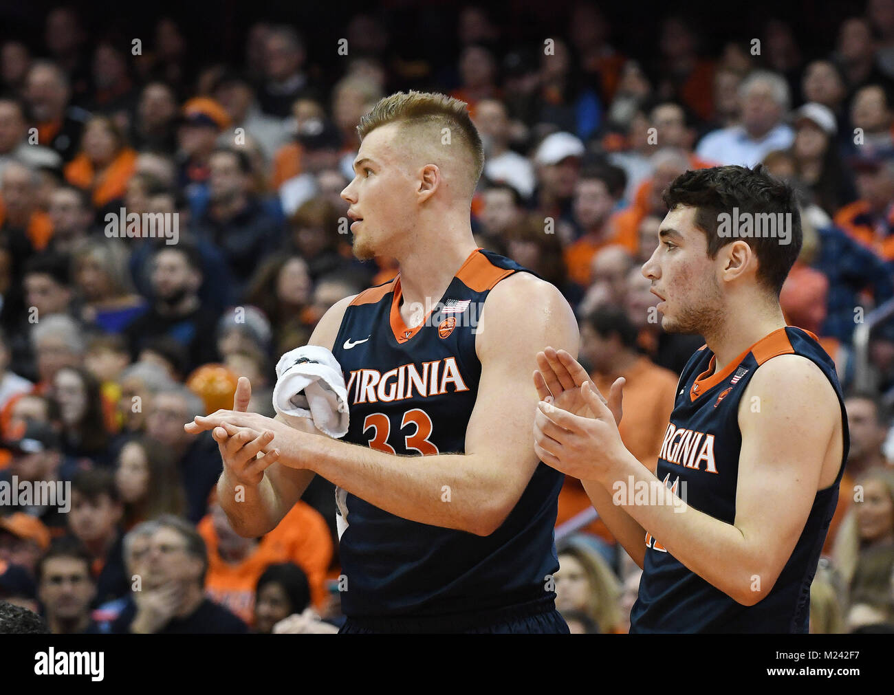 Syracuse, NY, USA. 3rd Feb, 2018. Virginia Cavalier center Jack Salt ...