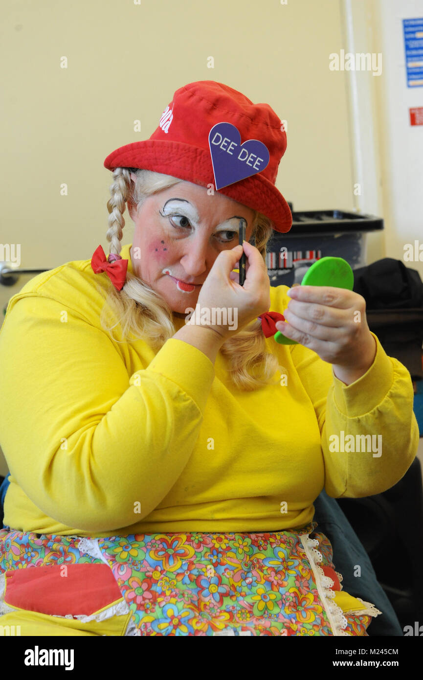 Dee Dee the Clown applying her make-up shortly before the 72nd Annual ...