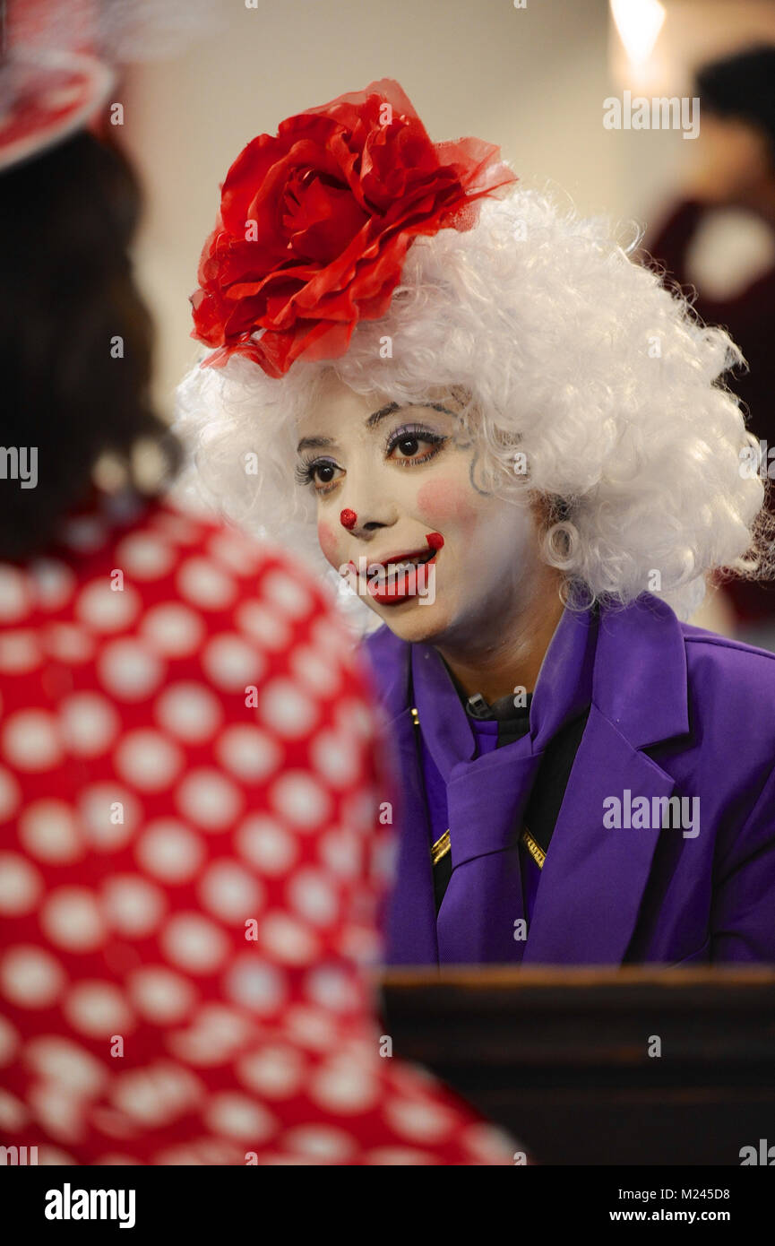 A female clown shortly before the 72nd Annual Grimaldi Clown Church ...