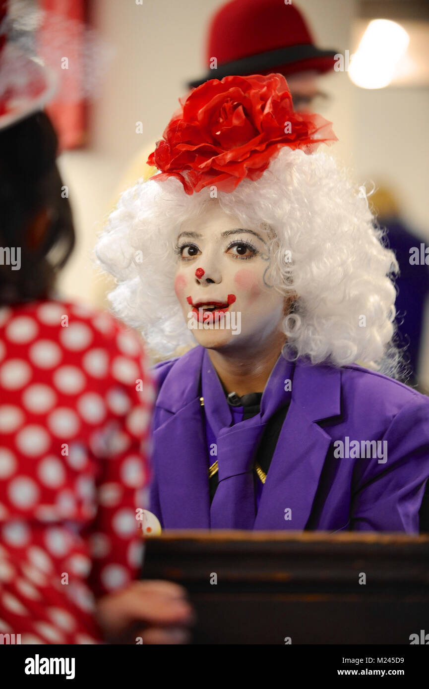 A female clown shortly before the 72nd Annual Grimaldi Clown Church ...