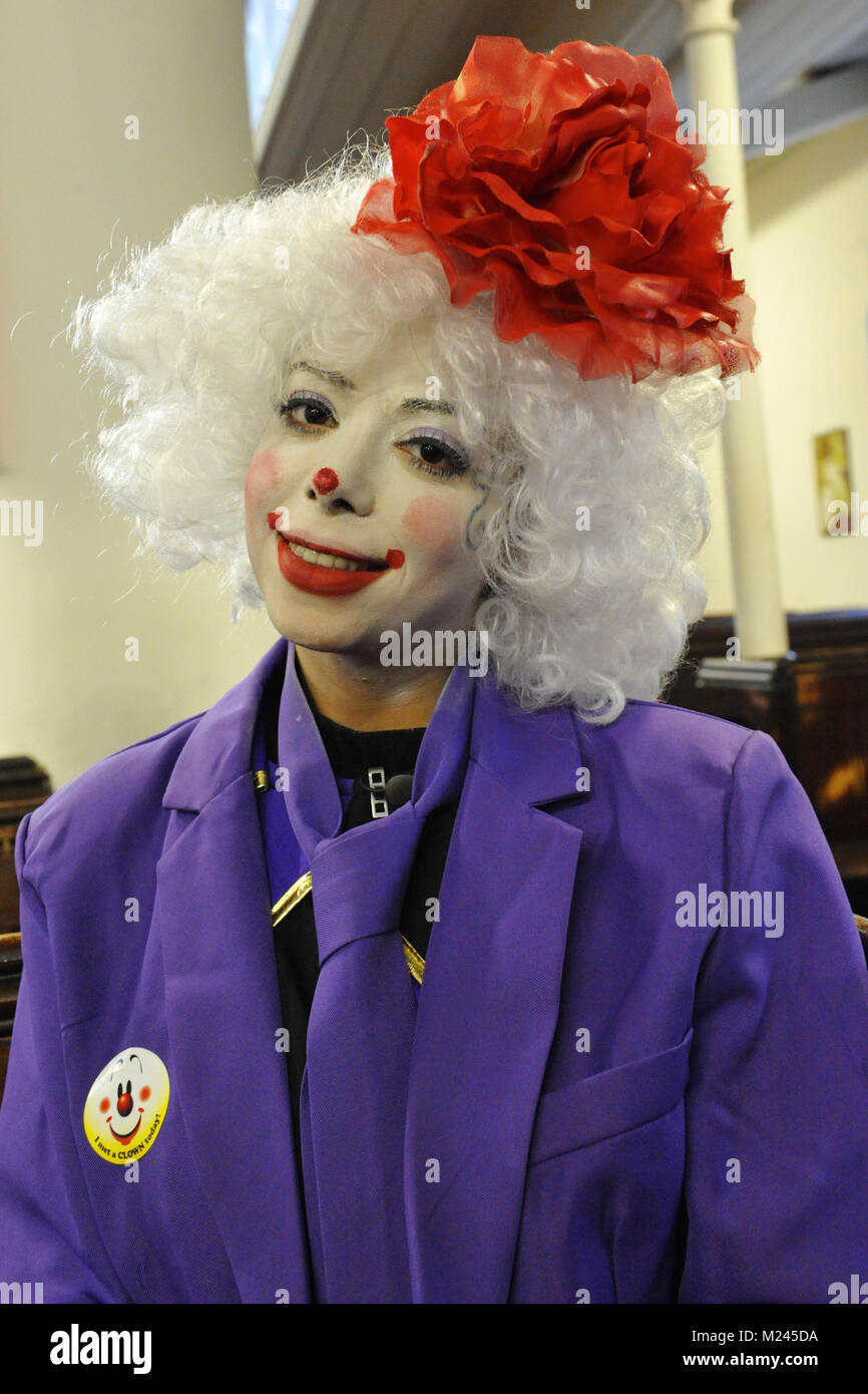 A female clown shortly before the 72nd Annual Grimaldi Clown Church ...