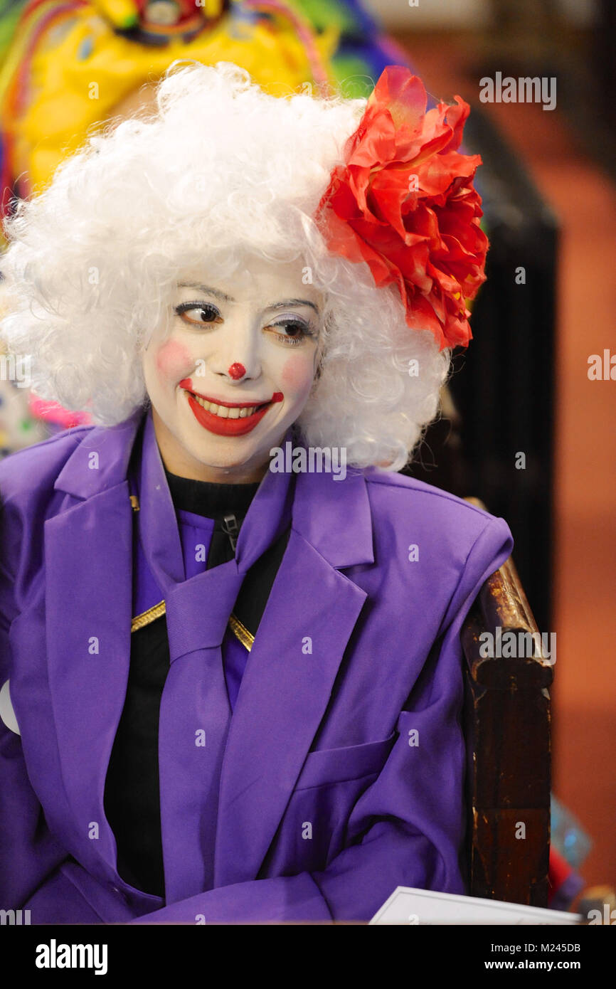 A female clown shortly before the 72nd Annual Grimaldi Clown Church ...