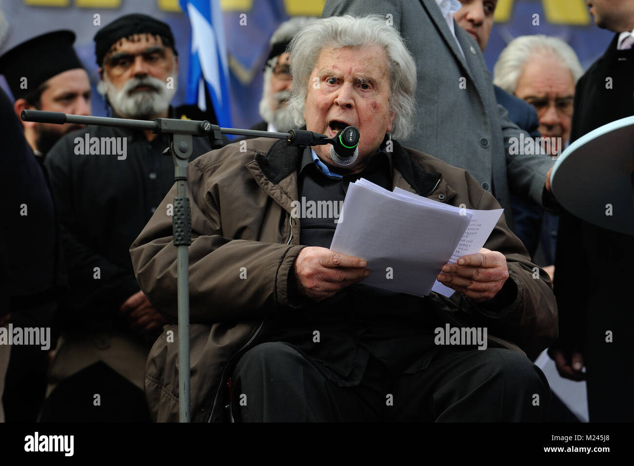 Athens, Greece, 4th February, 2018. Greek composer Mikis Theodorakis at ...