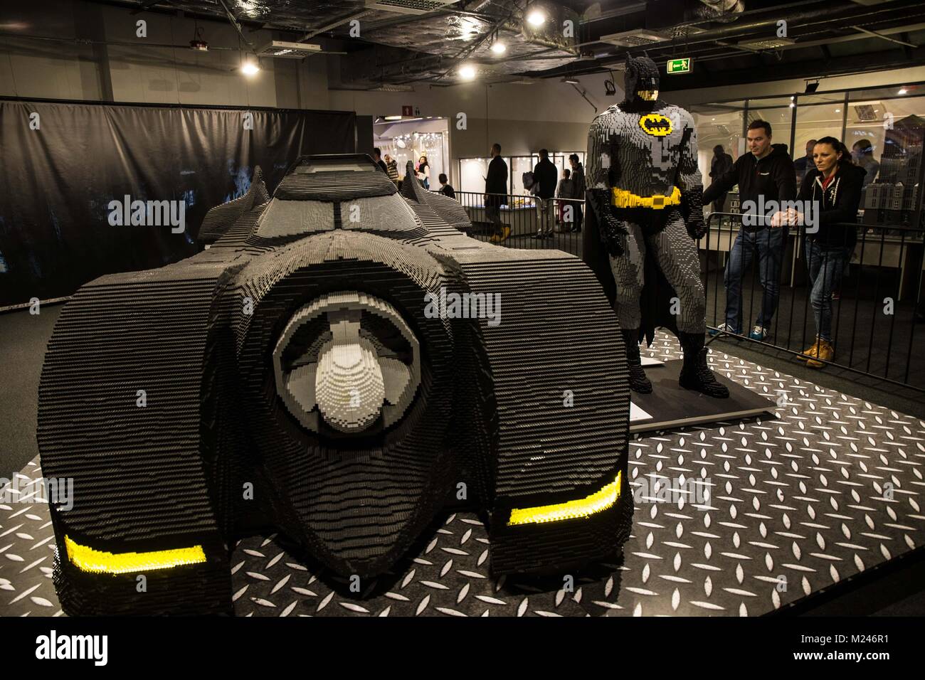 Warsaw, Poland. 4th Feb, 2018. People look at LEGO Batman and his ...