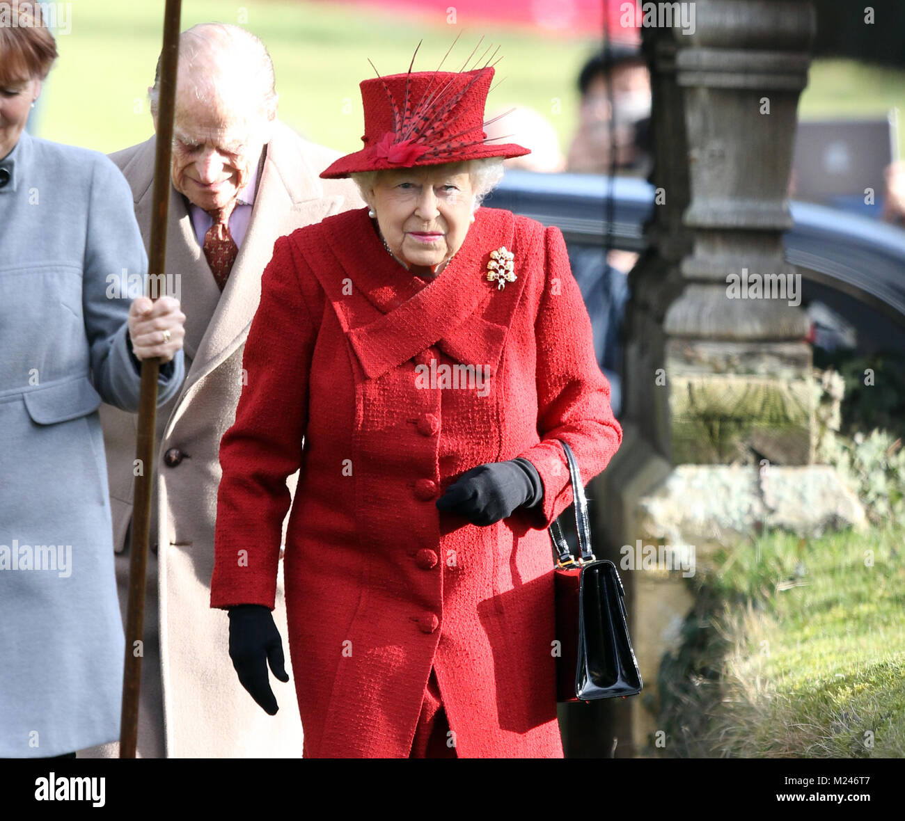 HM Queen Elizabeth II attending the Sunday morning service at St Peter ...