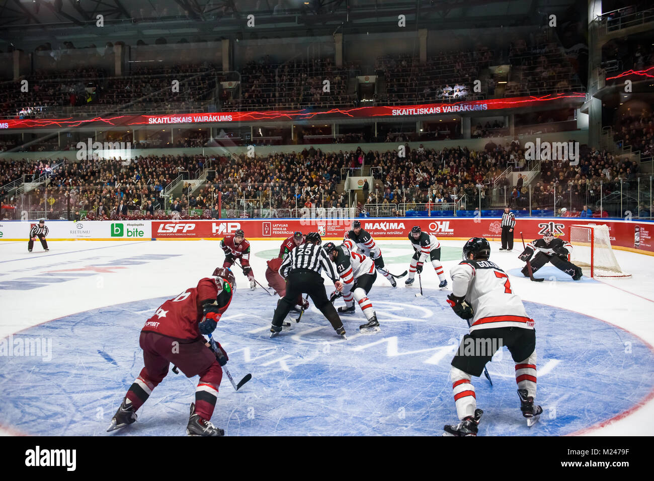 Riga, Latvia. 4th Feb, 2018.. Pre-tournament game between Canada ...