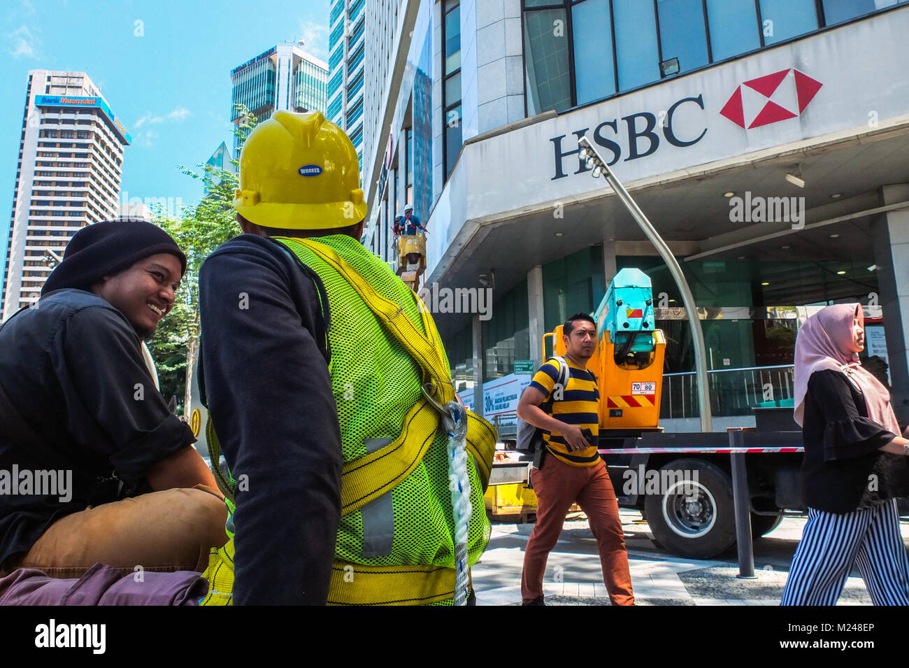KUALA LUMPUR, MALAYSIA - FEBRUARY 03: A workers are seen work with HSBC ...
