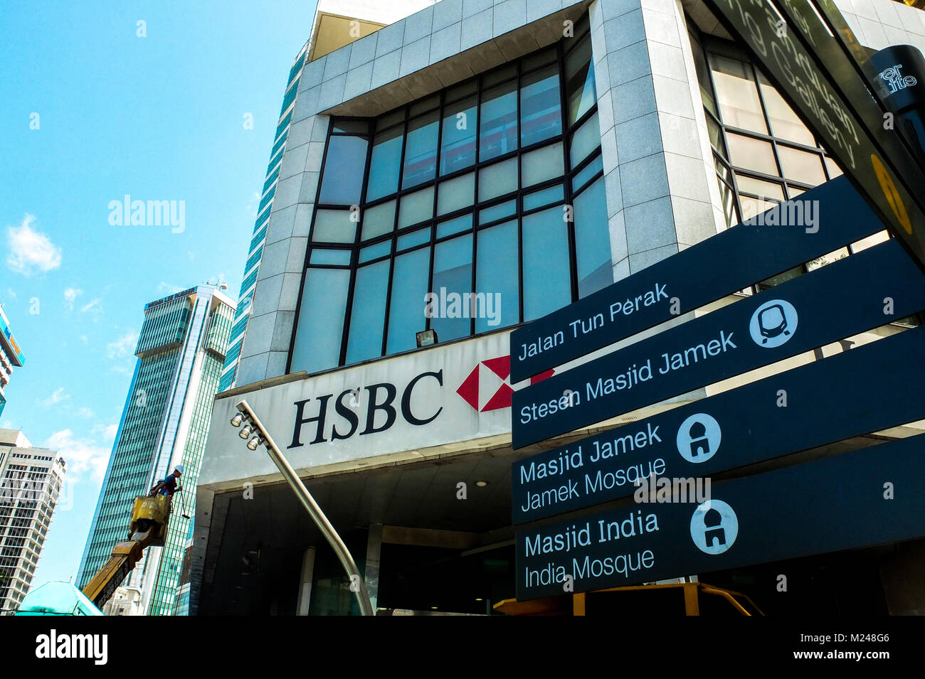 KUALA LUMPUR, MALAYSIA - FEBRUARY 03: A workers are seen work with HSBC ...
