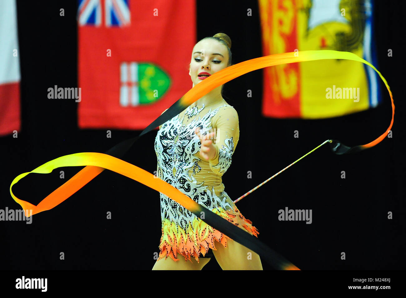 Markham, Canada. 3rd Feb, 2018. Myinia Kaitlyn competes in Senior ...