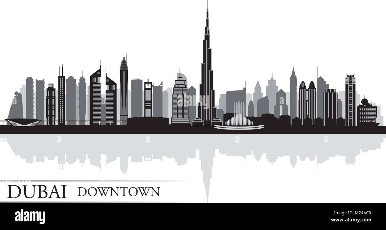 Dubai Downtown City skyline silhouette background, vector illustration ...