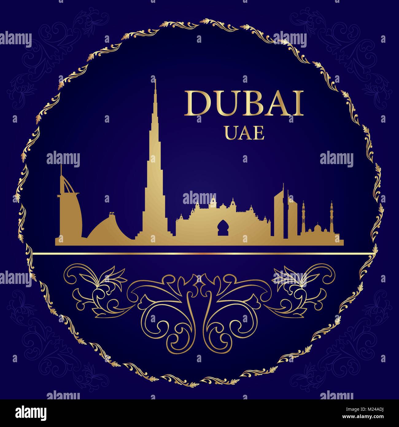 Dubai skyline silhouette on vintage background, vector illustration ...