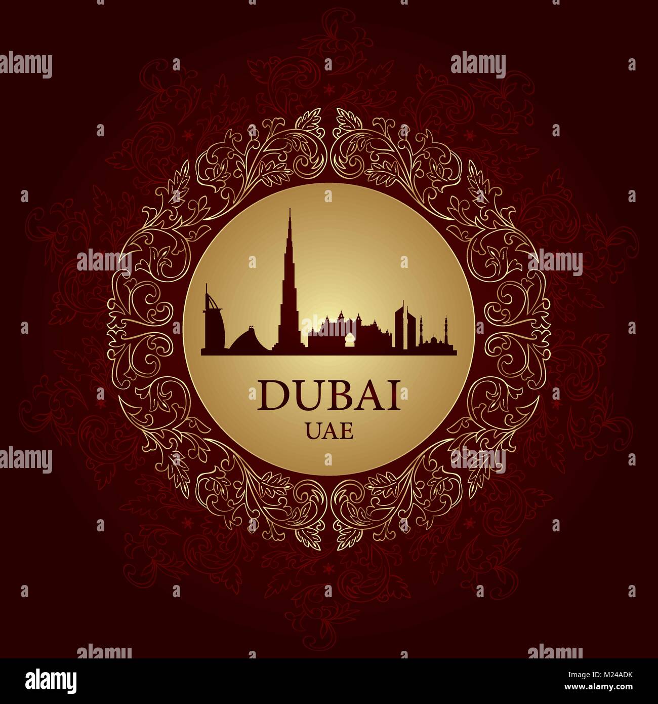 Dubai skyline silhouette on vintage background, vector illustration ...
