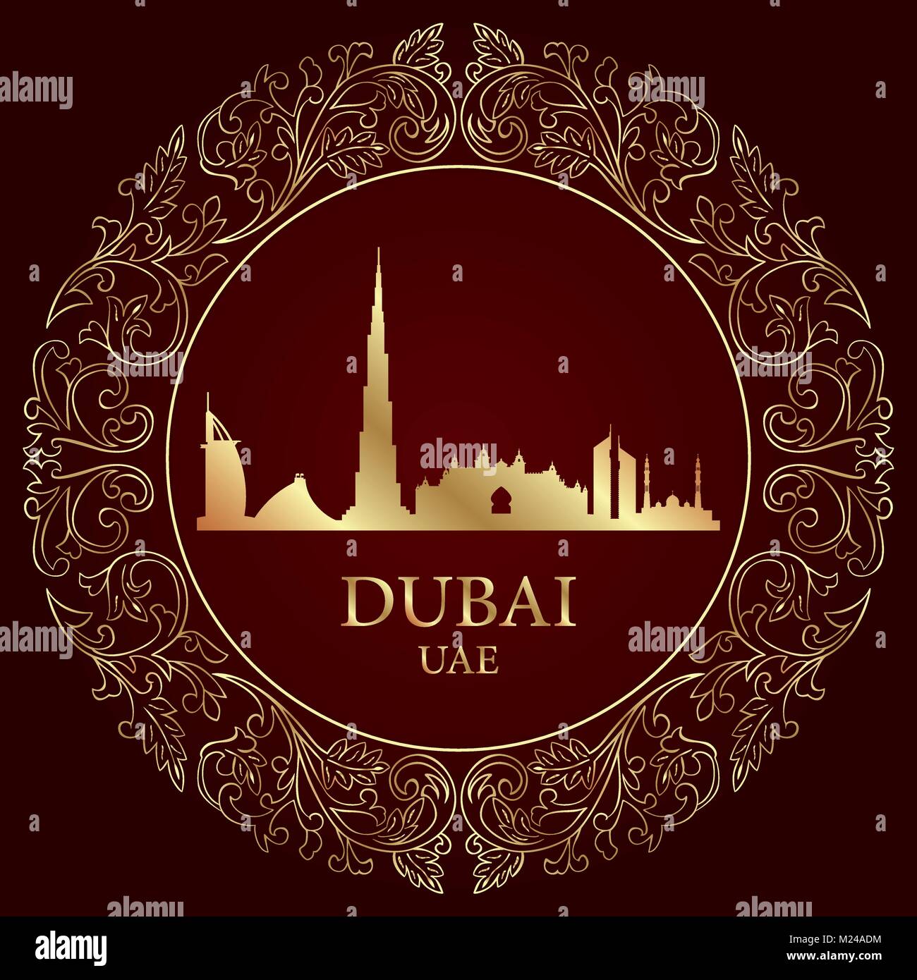 Dubai skyline silhouette on vintage background, vector illustration ...