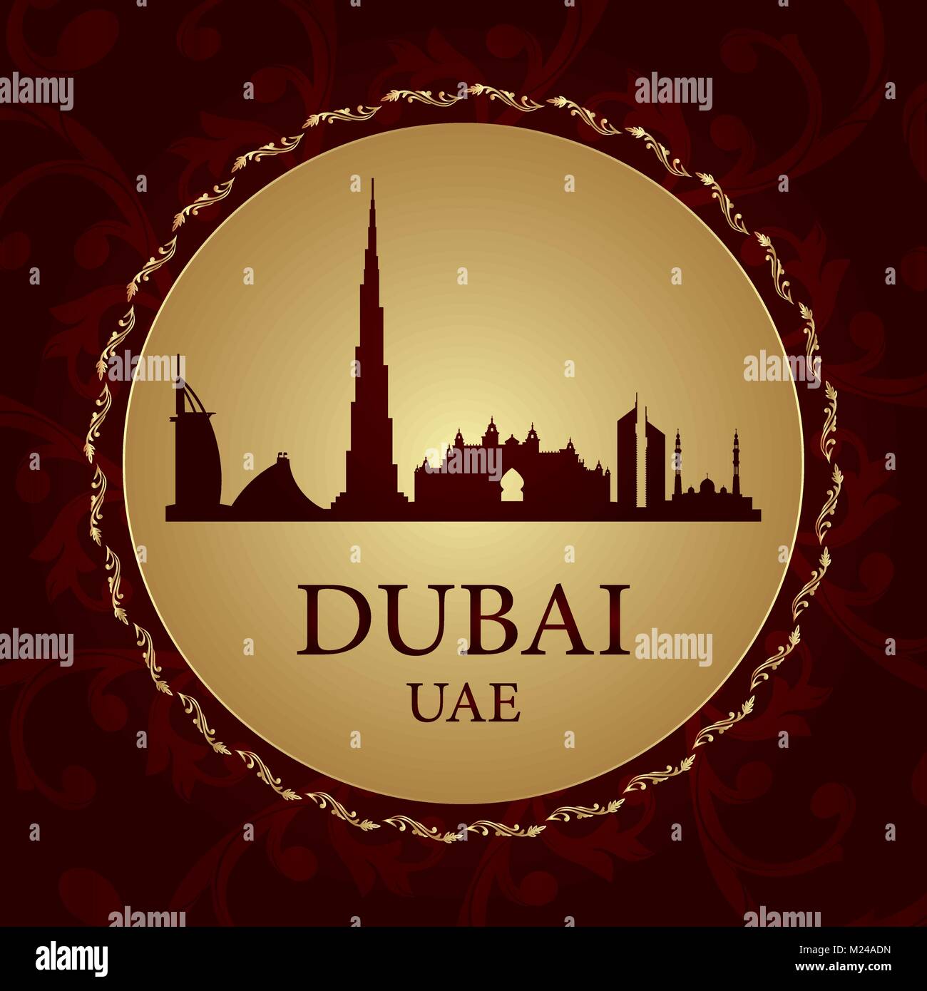 Dubai skyline silhouette on vintage background, vector illustration ...