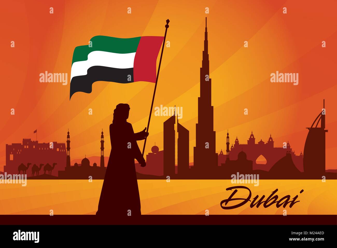 Dubai city skyline silhouette background, vector illustration Stock ...