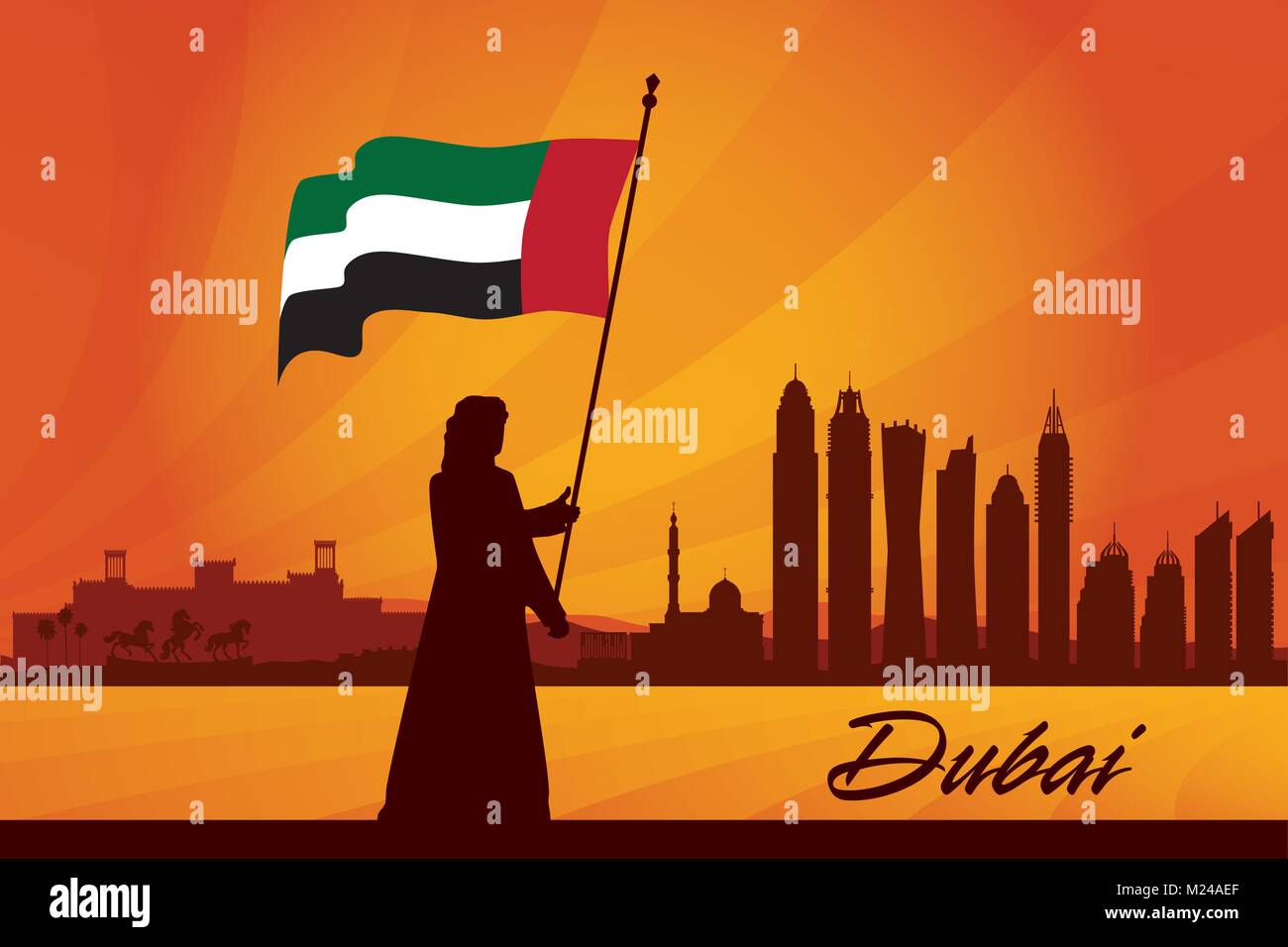 Dubai city skyline silhouette background, vector illustration Stock ...