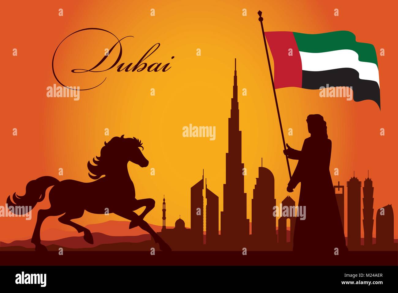 Dubai city skyline silhouette background, vector illustration Stock ...
