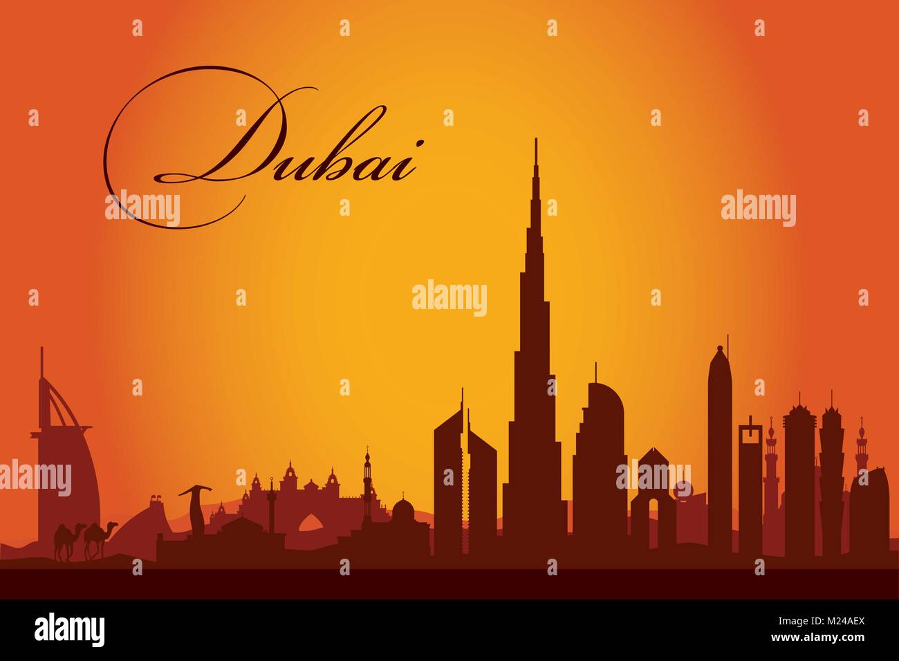 Dubai city skyline silhouette background, vector illustration Stock ...