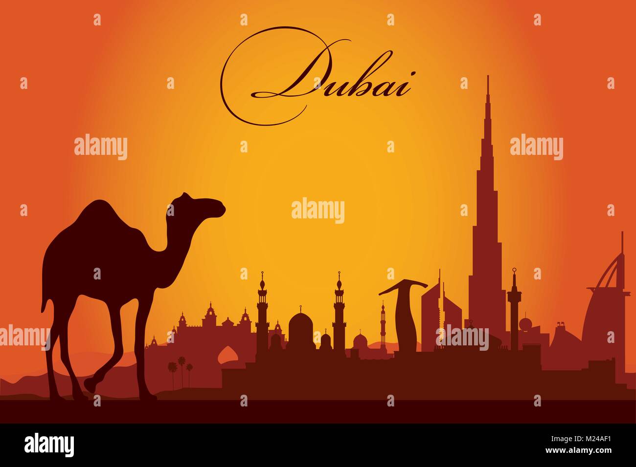 Dubai city skyline silhouette background, vector illustration Stock ...