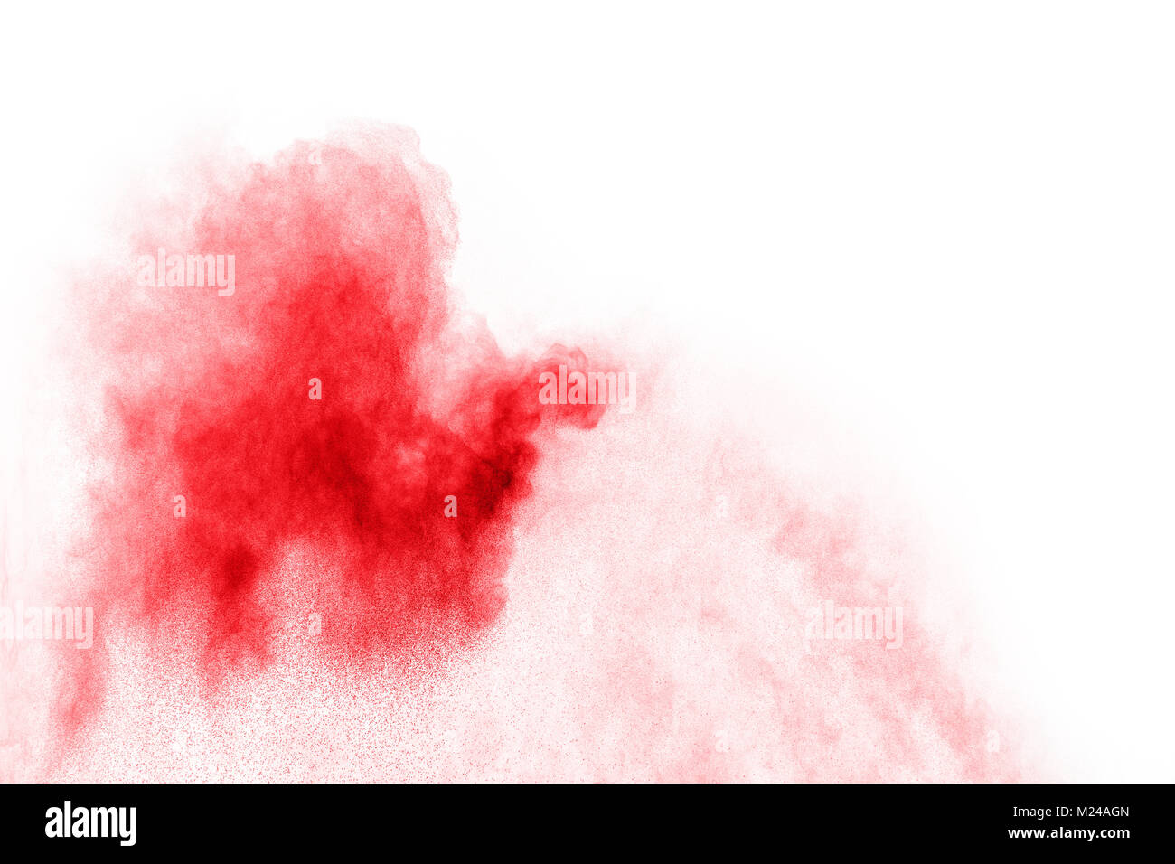 abstract red dust splattered on white background. Red powder explosion ...