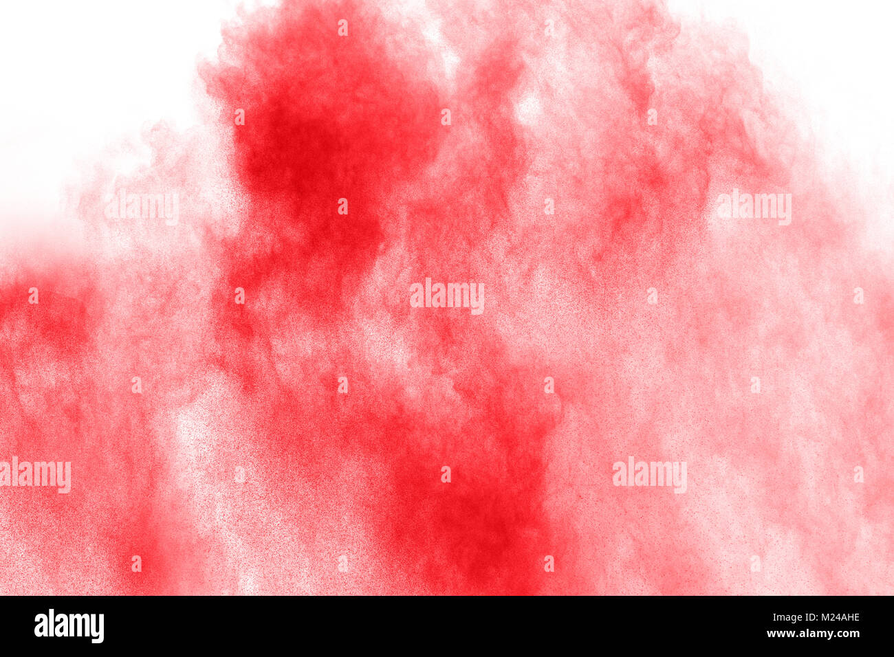 abstract red dust splattered on white background. Red powder explosion ...