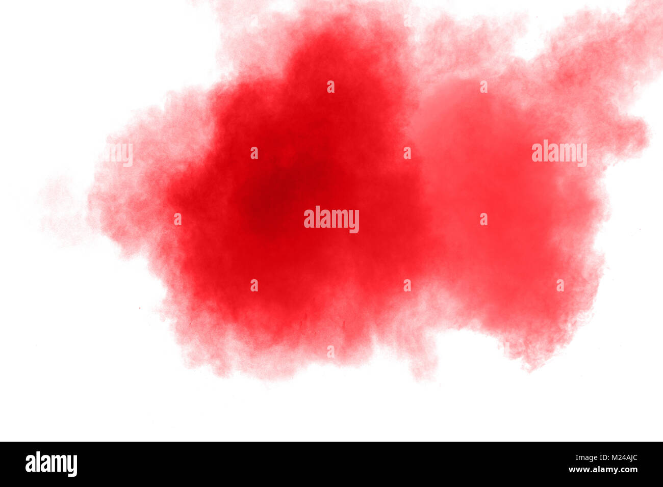 abstract red dust splattered on white background. Red powder explosion ...