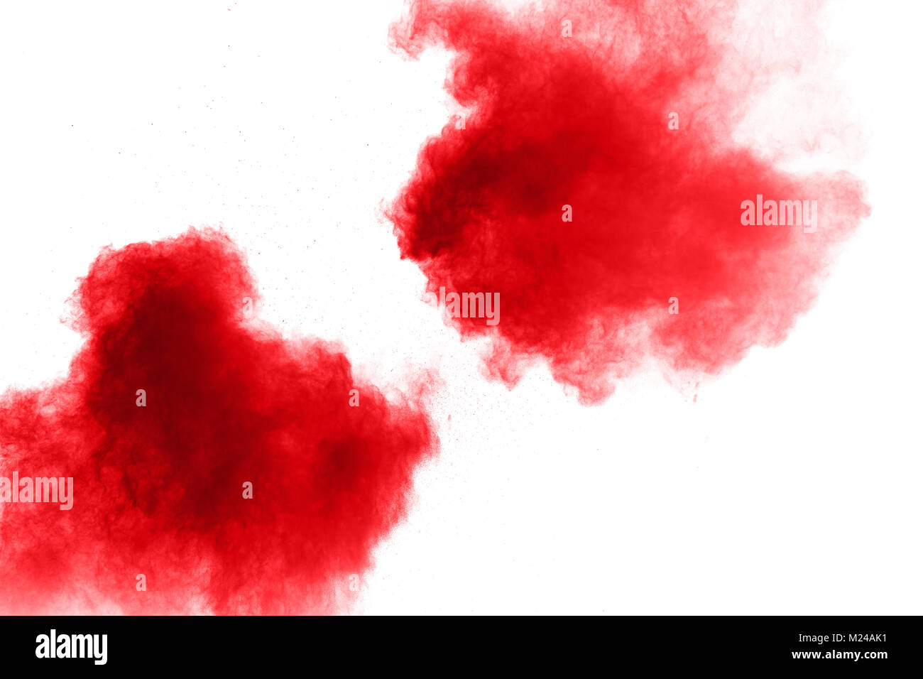 abstract red dust splattered on white background. Red powder explosion ...