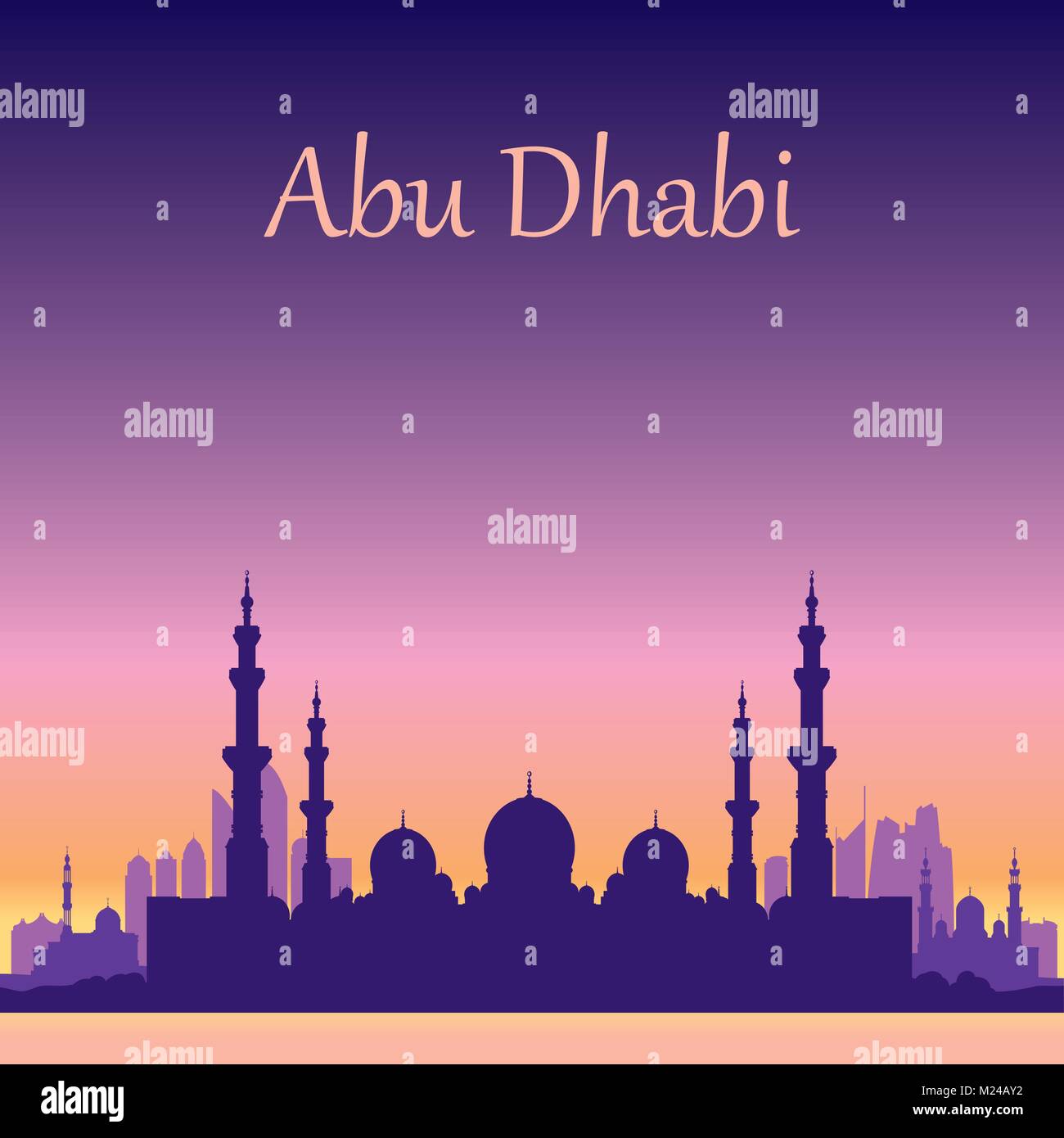 Abu Dhabi skyline silhouette background with a Grand Mosque, vector ...