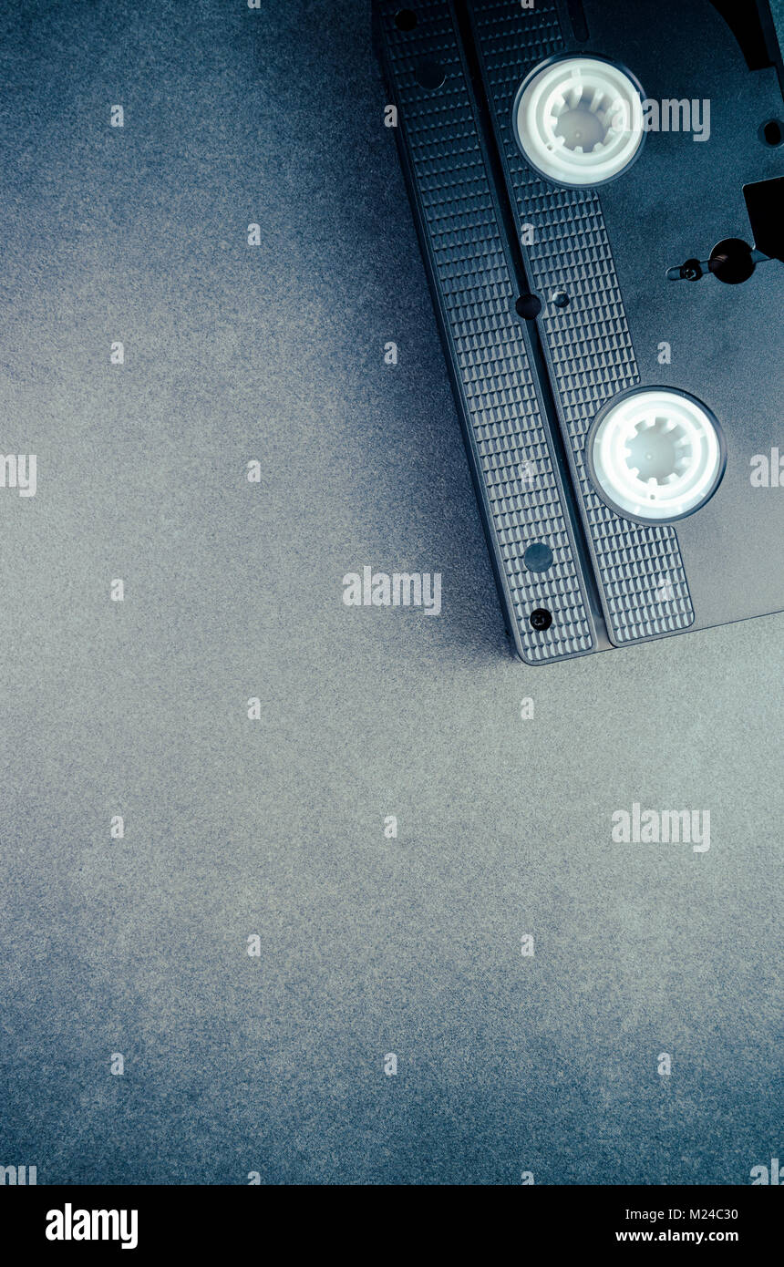 VHS compact magnetic tape analog recording cassette - directly above ...