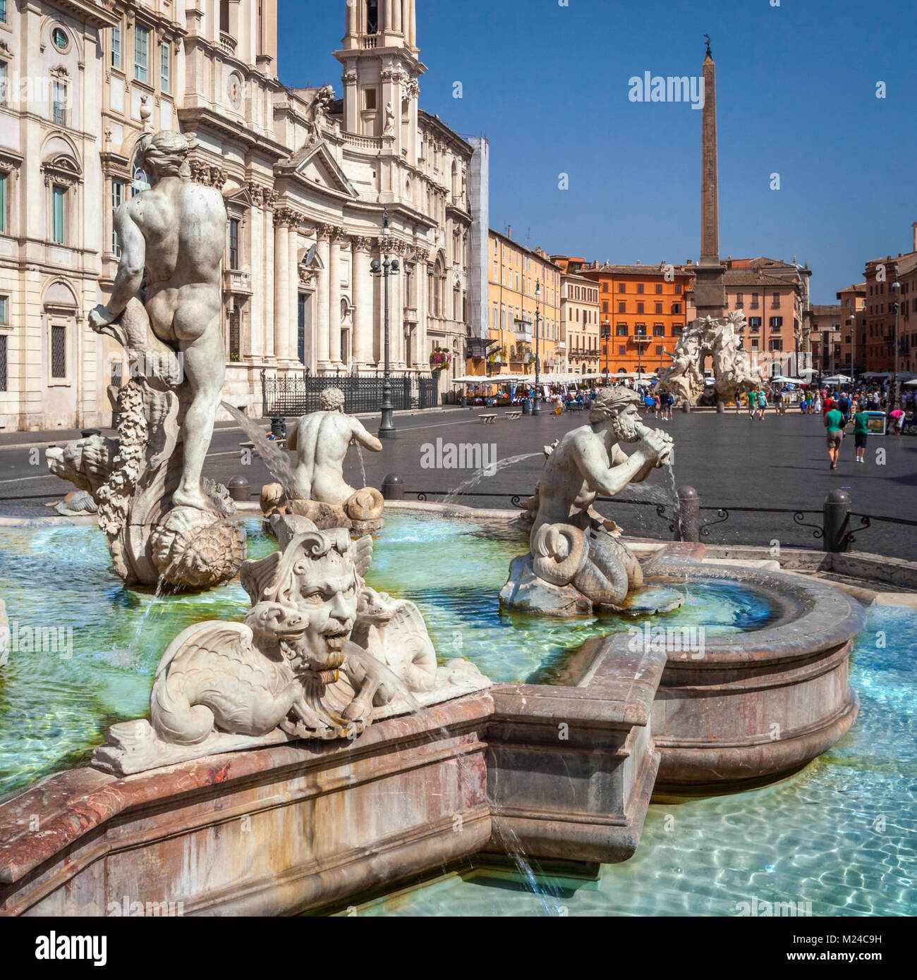 Piazza Navona and Neptune fountain from above in the morning,Rome,Italy ...