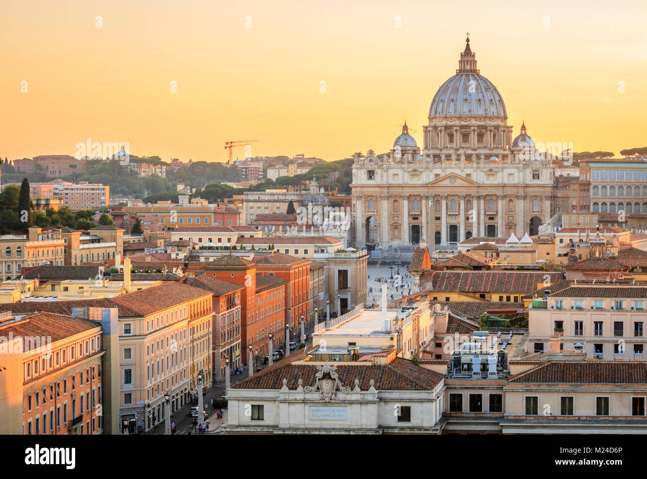 Sunset view of Saint Peter and Vatican city in Rome, Italy. Rome Saint ...